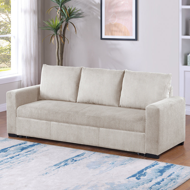 Ebern Designs Upholstered Convertible Sofa With Cushion Back In Ivory Finish | Wayfair